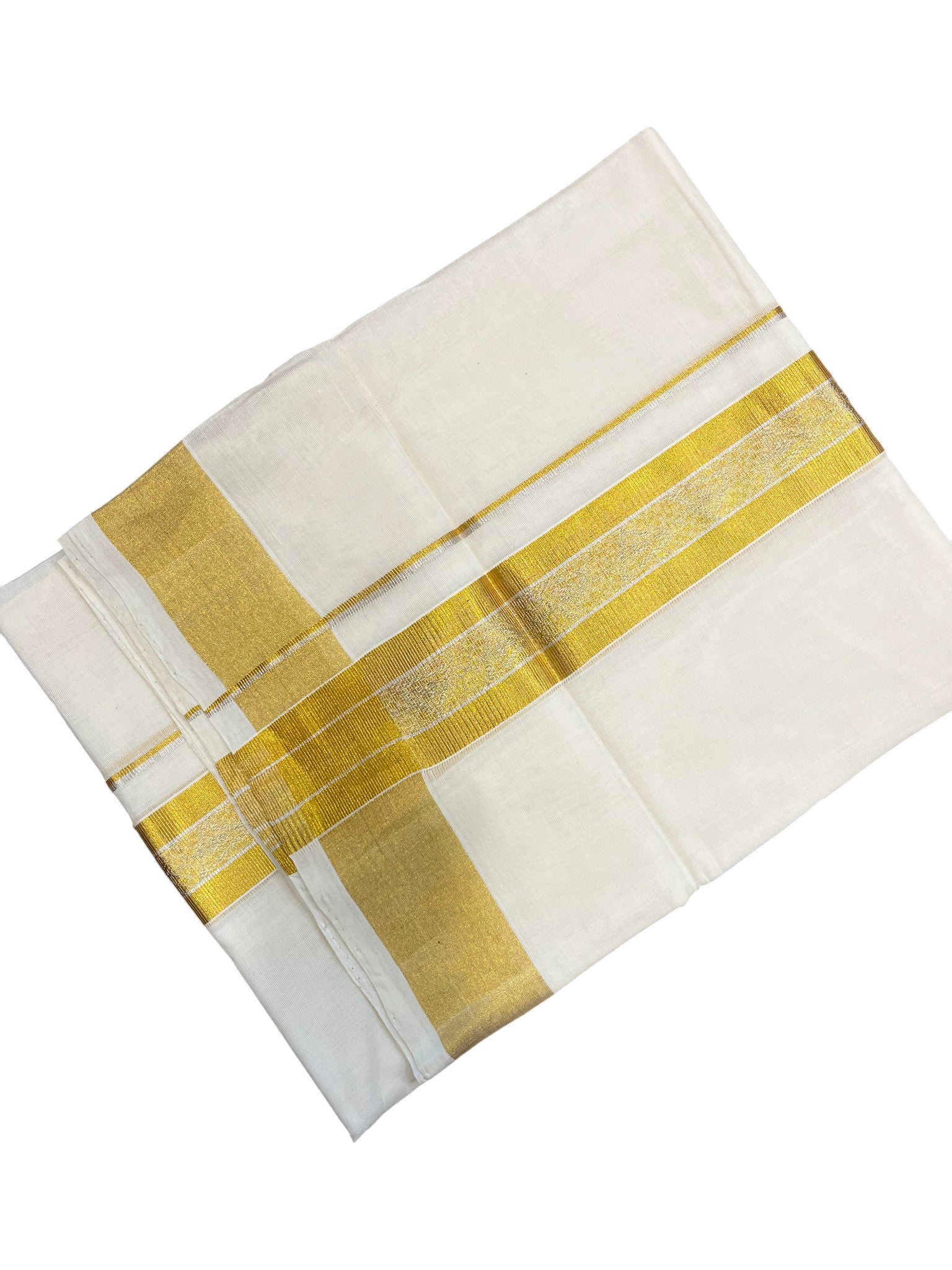 Southloom Premium Handloom Cotton Double Mundu with Gold Kasavu Border ...