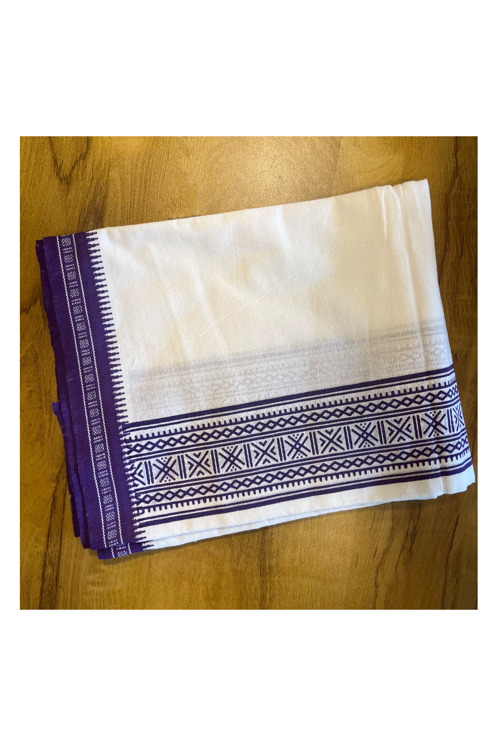 Southloom White And Violet Printed Single Mundu / Otta Mundu / Lungi ...