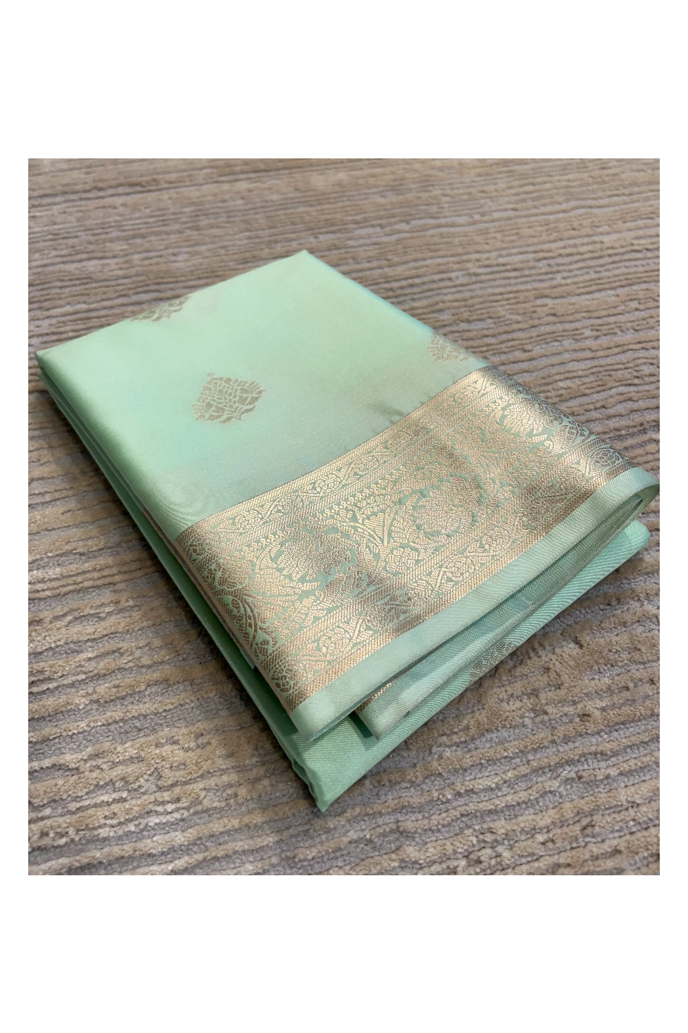 Southloom Pastel Shade Silk Saree In Green With Woven Zari Borders And ...