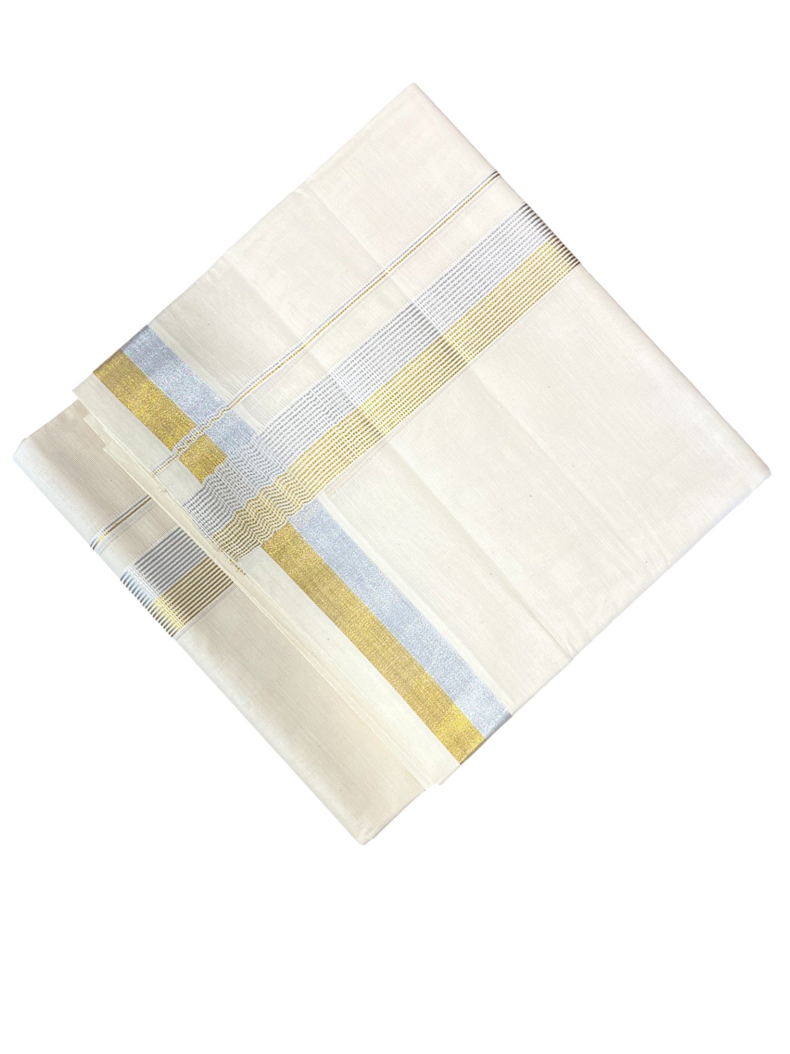 Southloom Kerala Pure Cotton Double Mundu with Gold & Silver Border (S ...