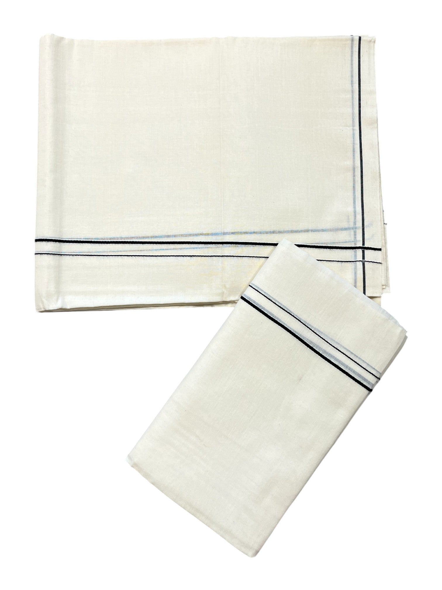 Kerala Cotton Mundum Neriyathum Single (Set Mundu) with Black Eerkkil ...