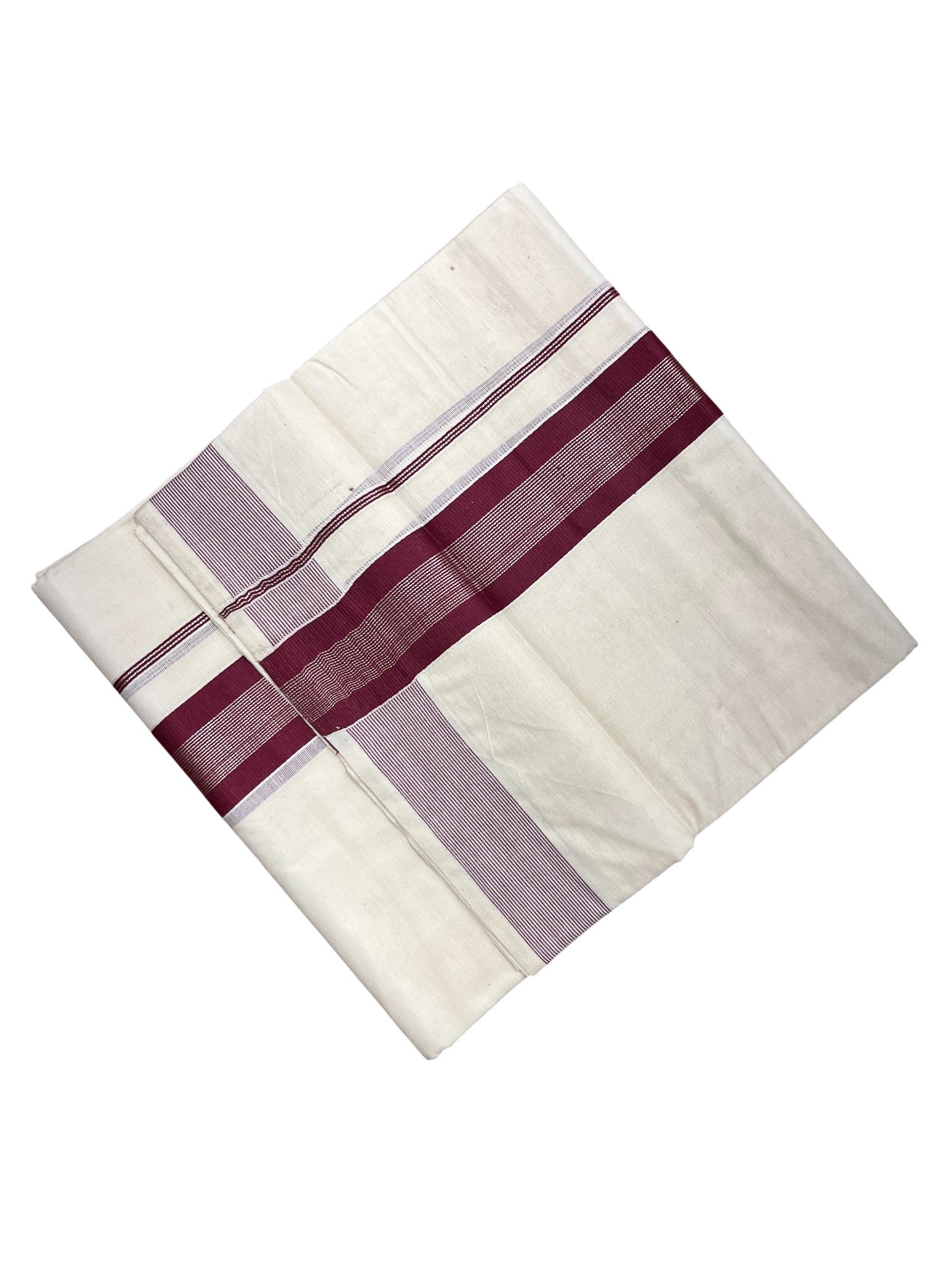 Southloom Kerala Pure Cotton Double Mundu with Silver Lines & Purple B ...