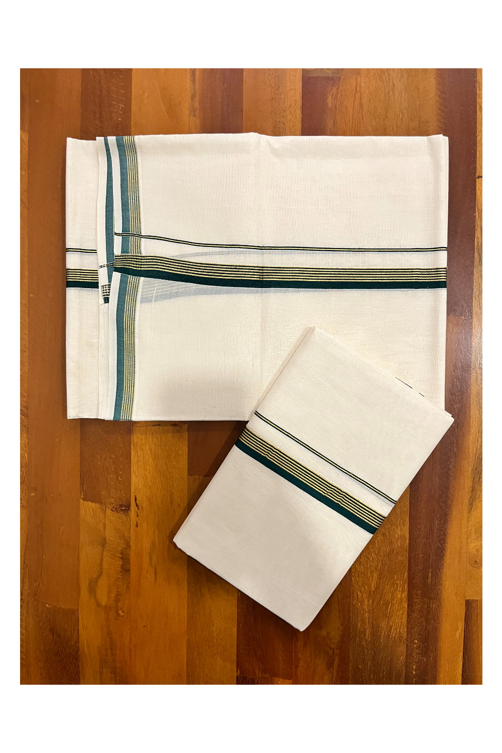 Kerala Pure Cotton Set Mundu Single (Mundum Neriyathum) with Dark Gree ...