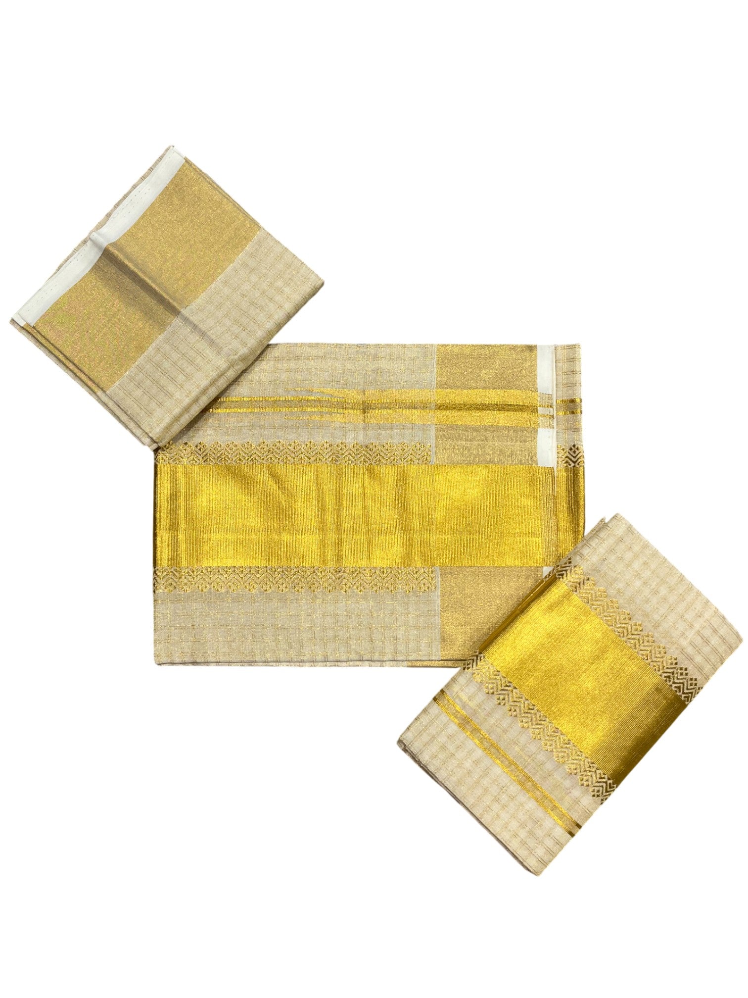 Southloom Premium Handloom Check Set Mundu with Kasavu and Golden Bord ...