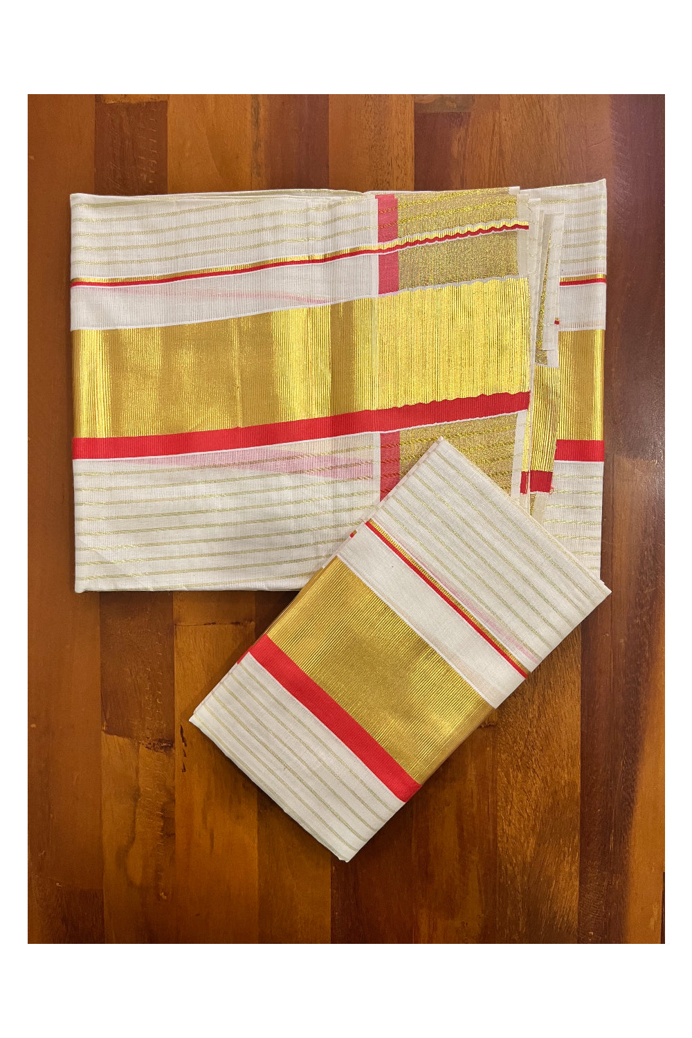 Kerala Cotton Set Mundu Single Mundum Neriyathum With Kasavu Lines O