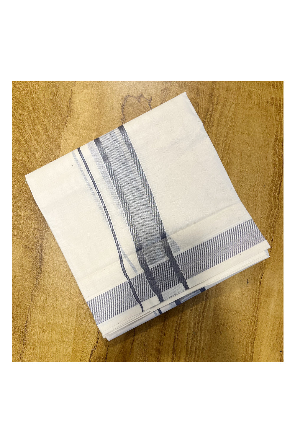 Pure Cotton Mundu with SilverLines and Grey Border (South Indian Keral ...