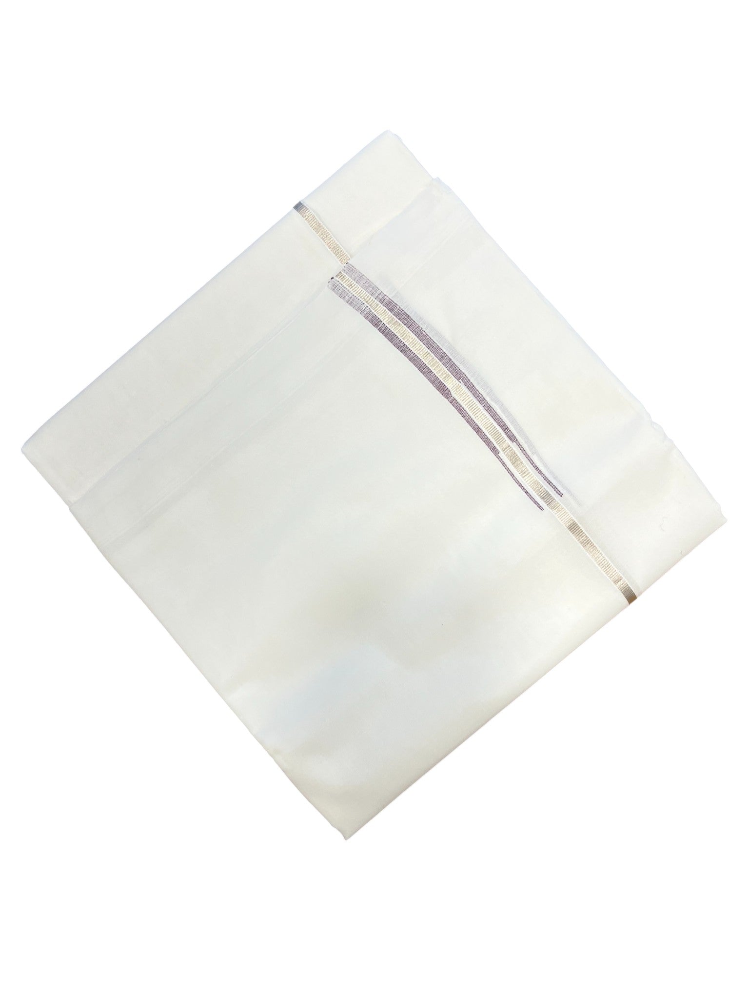 Pure White Cotton Double Mundu with Silver and Violet Chutti Kara (Sou ...