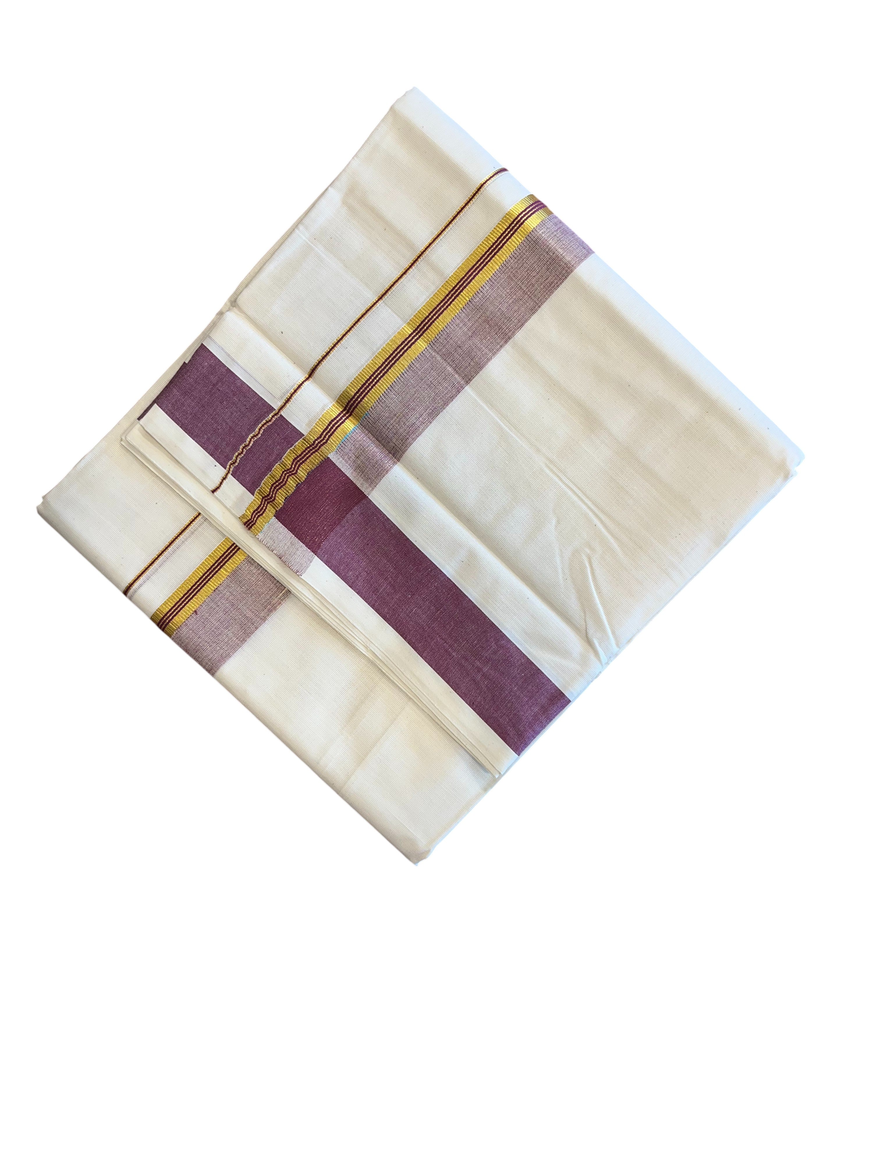 Southloom Pure Cotton Mundu with Brown Lines and Brown Border (South I ...