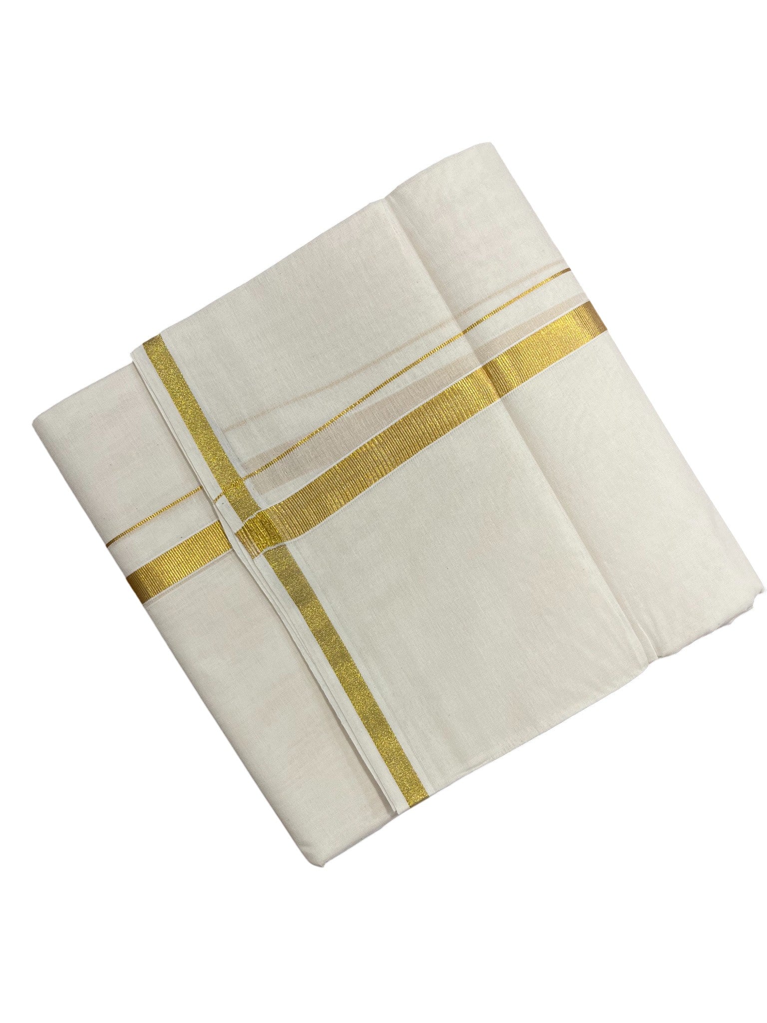 Southloom Kerala Pure Cotton Double Mundu with Kasavu Kara and Border ...