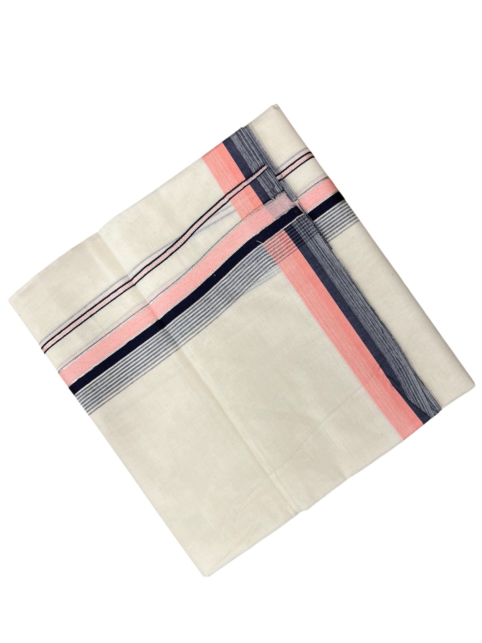 Southloom Kerala Pure Cotton Double Mundu with Peach & Black Border (S ...