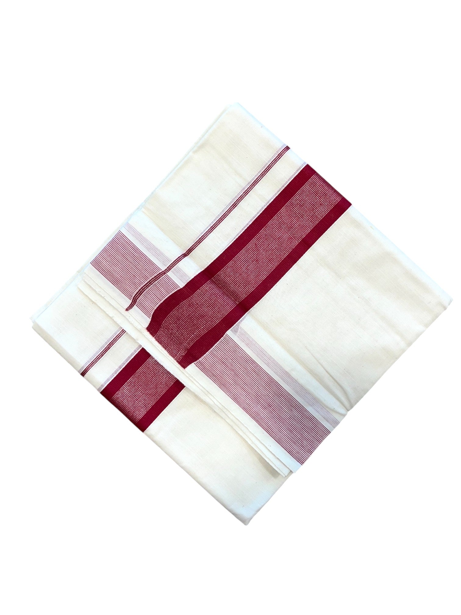 Southloom Kerala Pure Cotton Double Mundu with Silver Lines & Maroon B ...