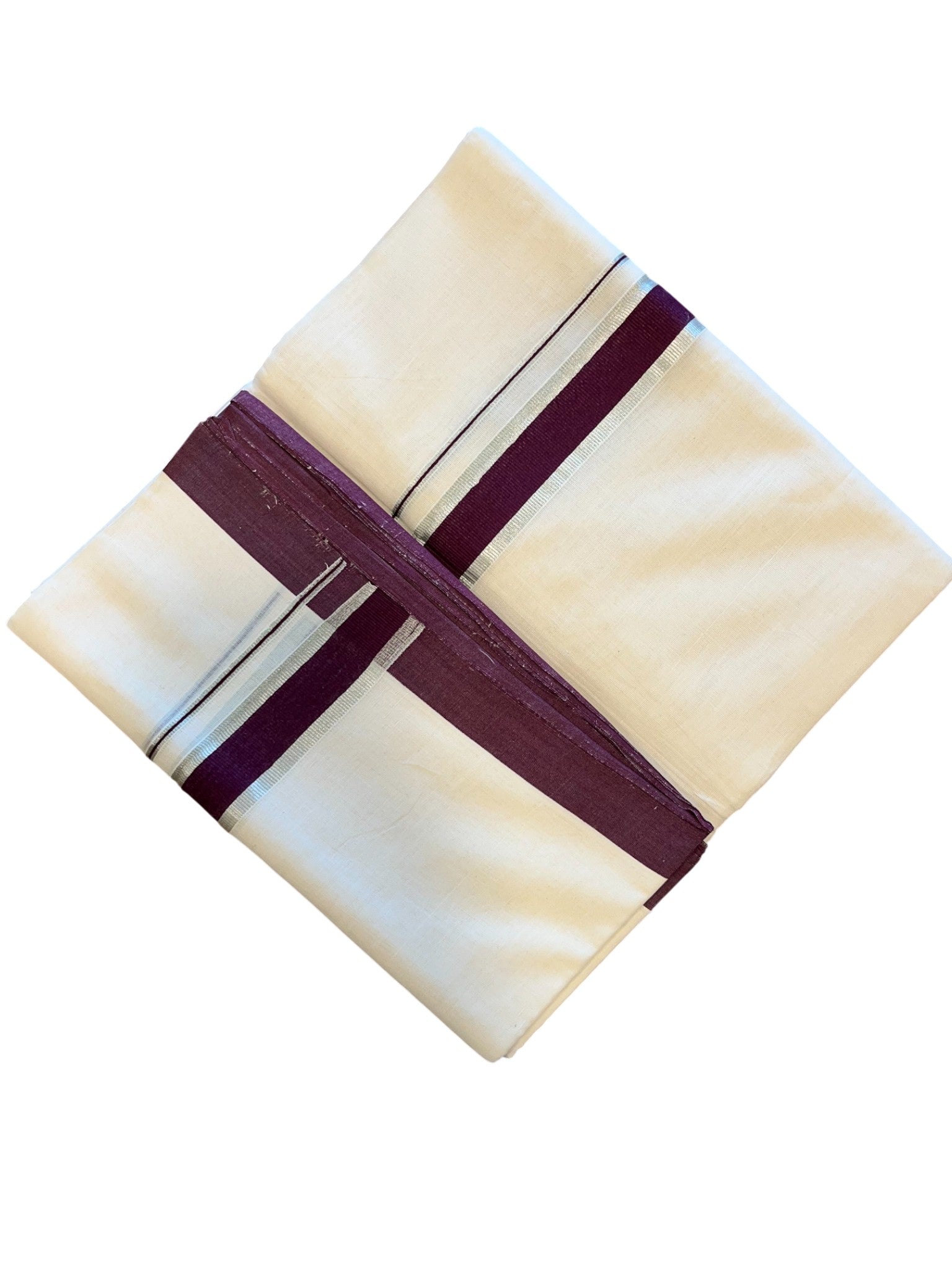 Southloom Premium Handloom Cotton Double Mundu with Silver and Purple ...