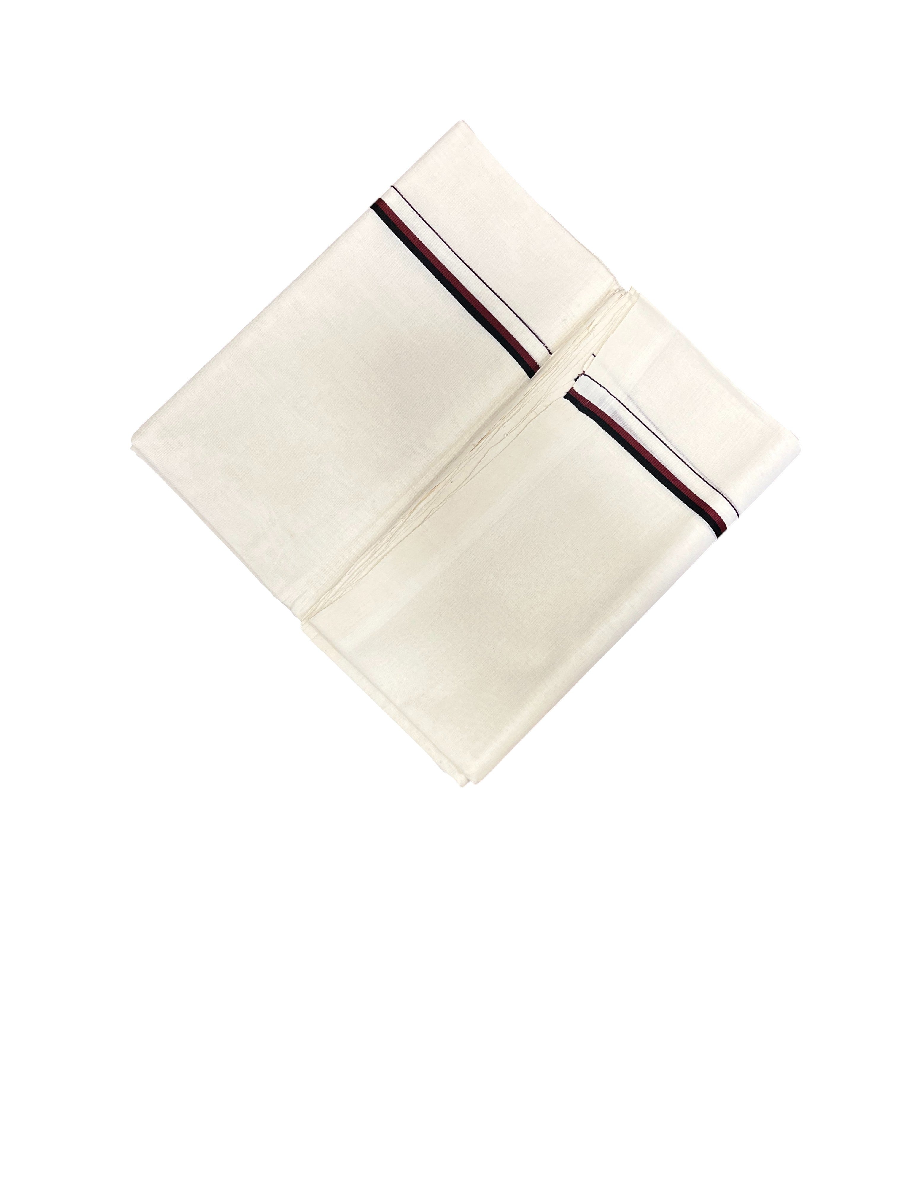 Southloom Premium Handloom Cotton Double Mundu with Black And Maroon B ...