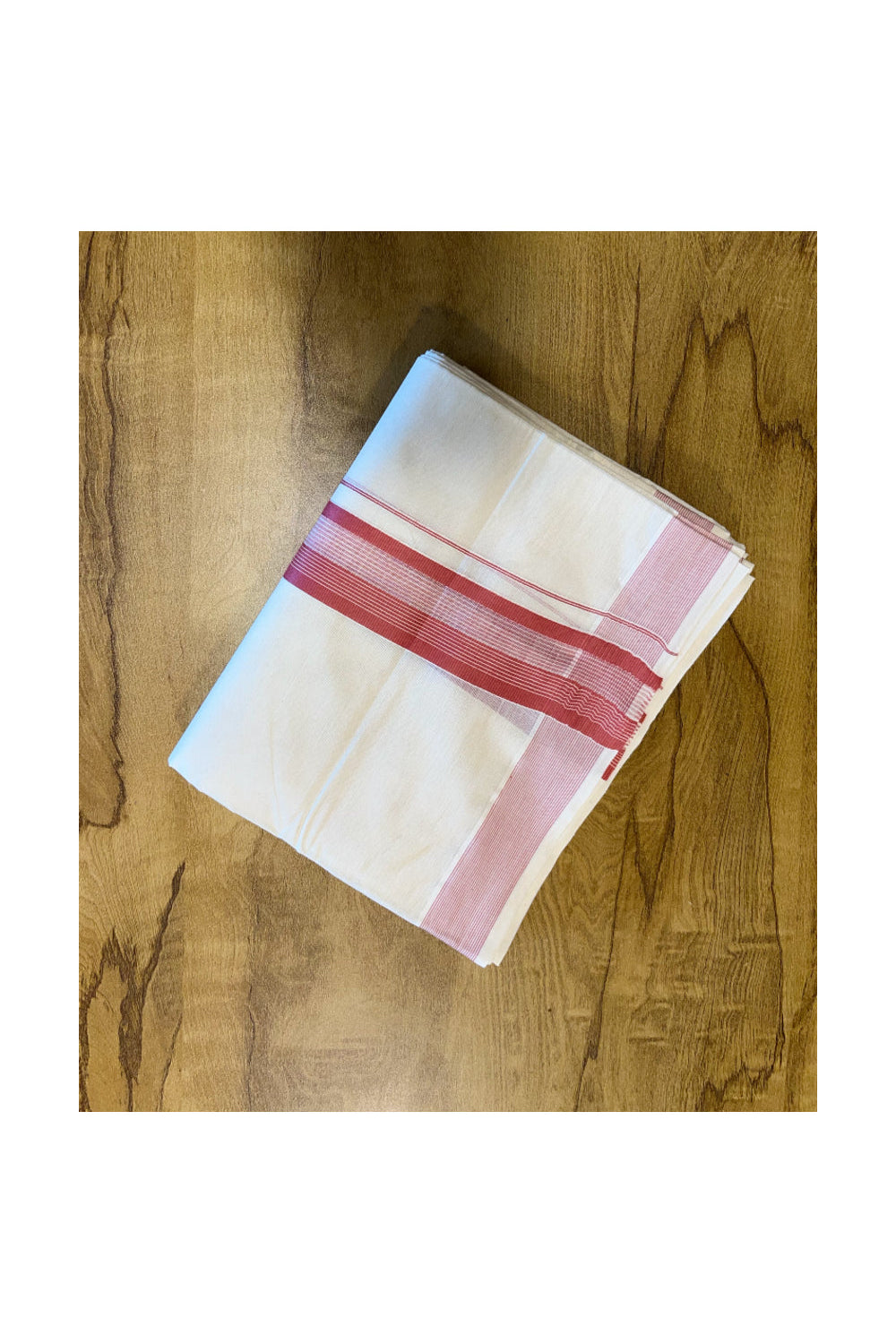 Pure Cotton Mundu with White Lines and Brick Red Border (South Indian ...