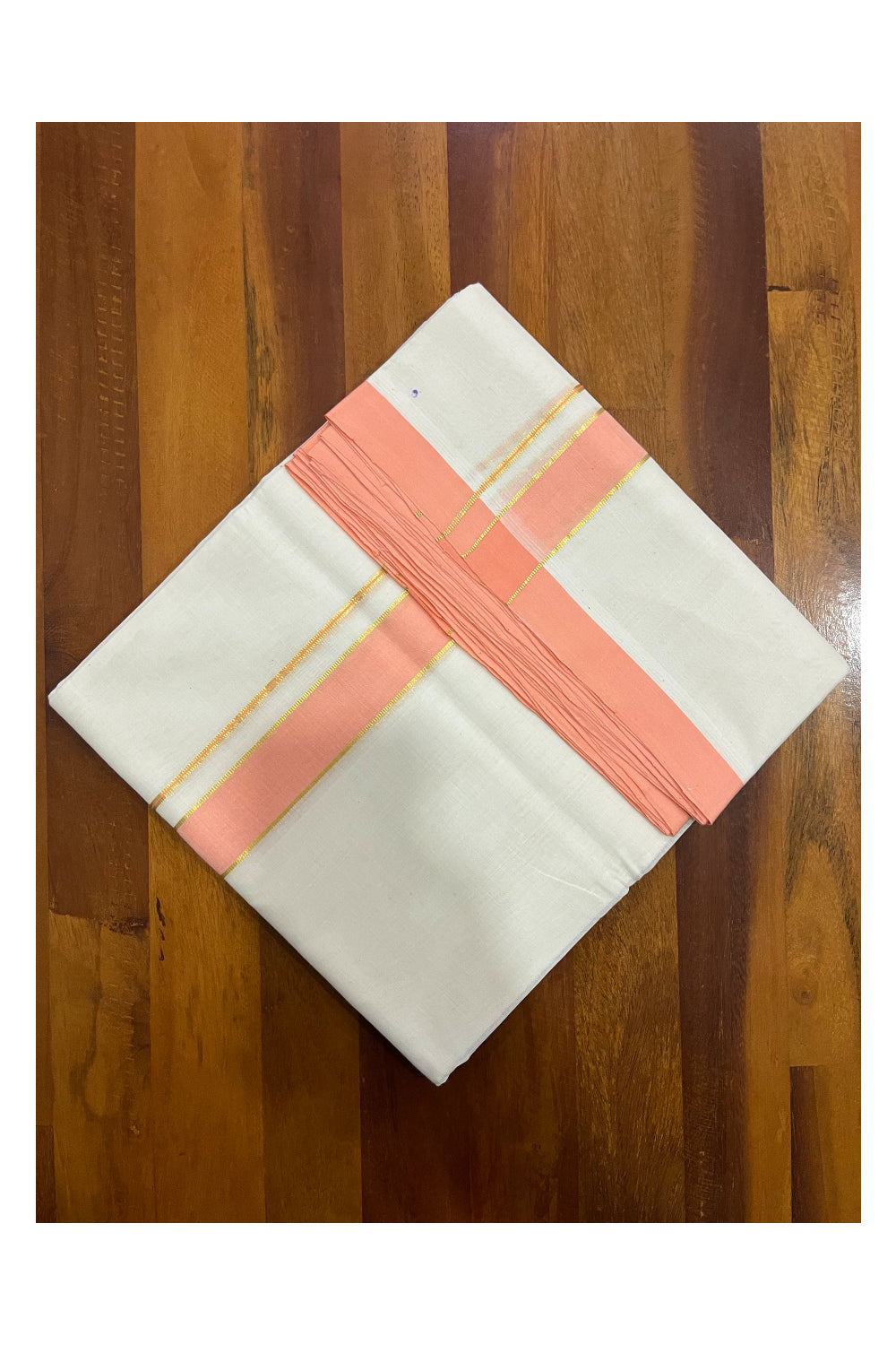 Southloom Premium Balaramapuram Unakkupaavu Handloom Mundu with Peach ...