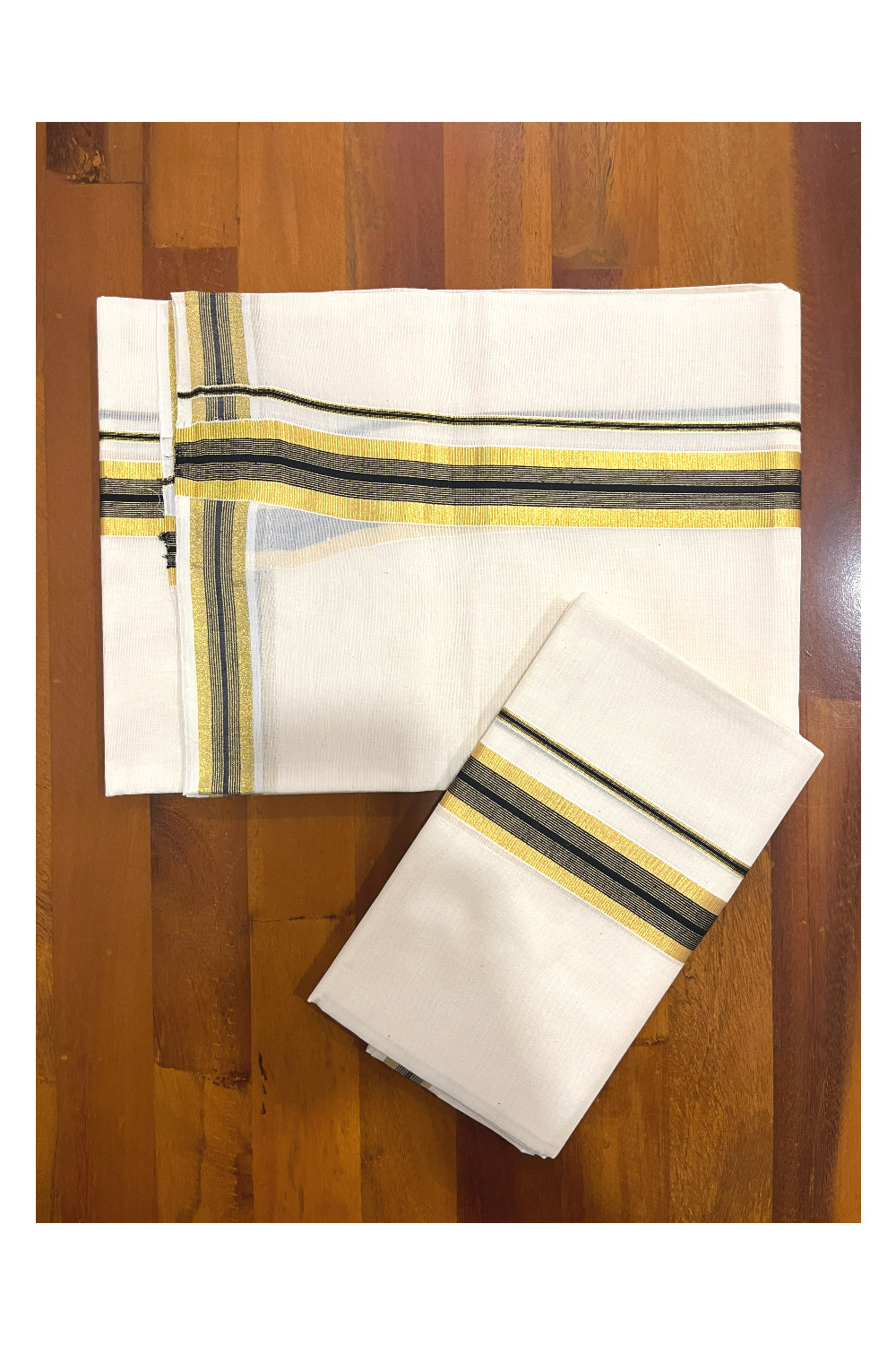 Kerala Cotton Mundum Neriyathum Single (Set Mundu) with Kasavu and Bla ...