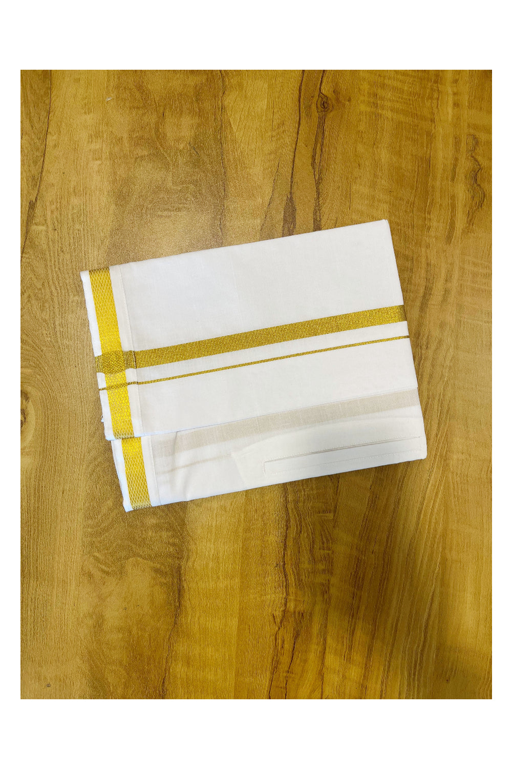 Pure White VELCRO Cotton Single Mundu with Kasavu Border (South Indian ...