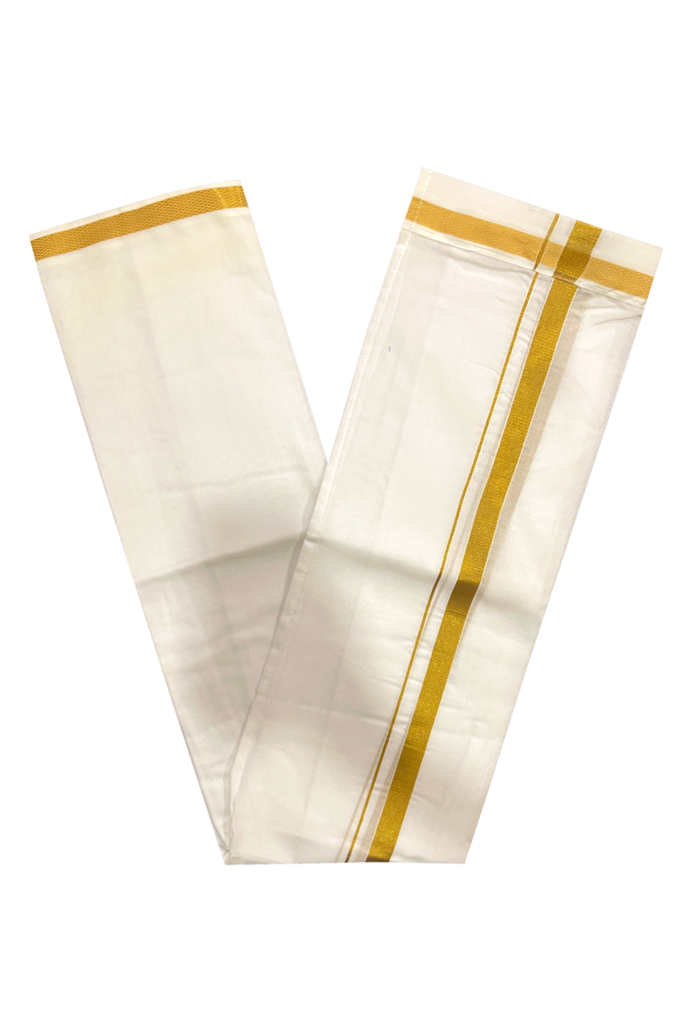 Off White Pure Cotton VELCRO Single Mundu with Kasavu Border (South In ...