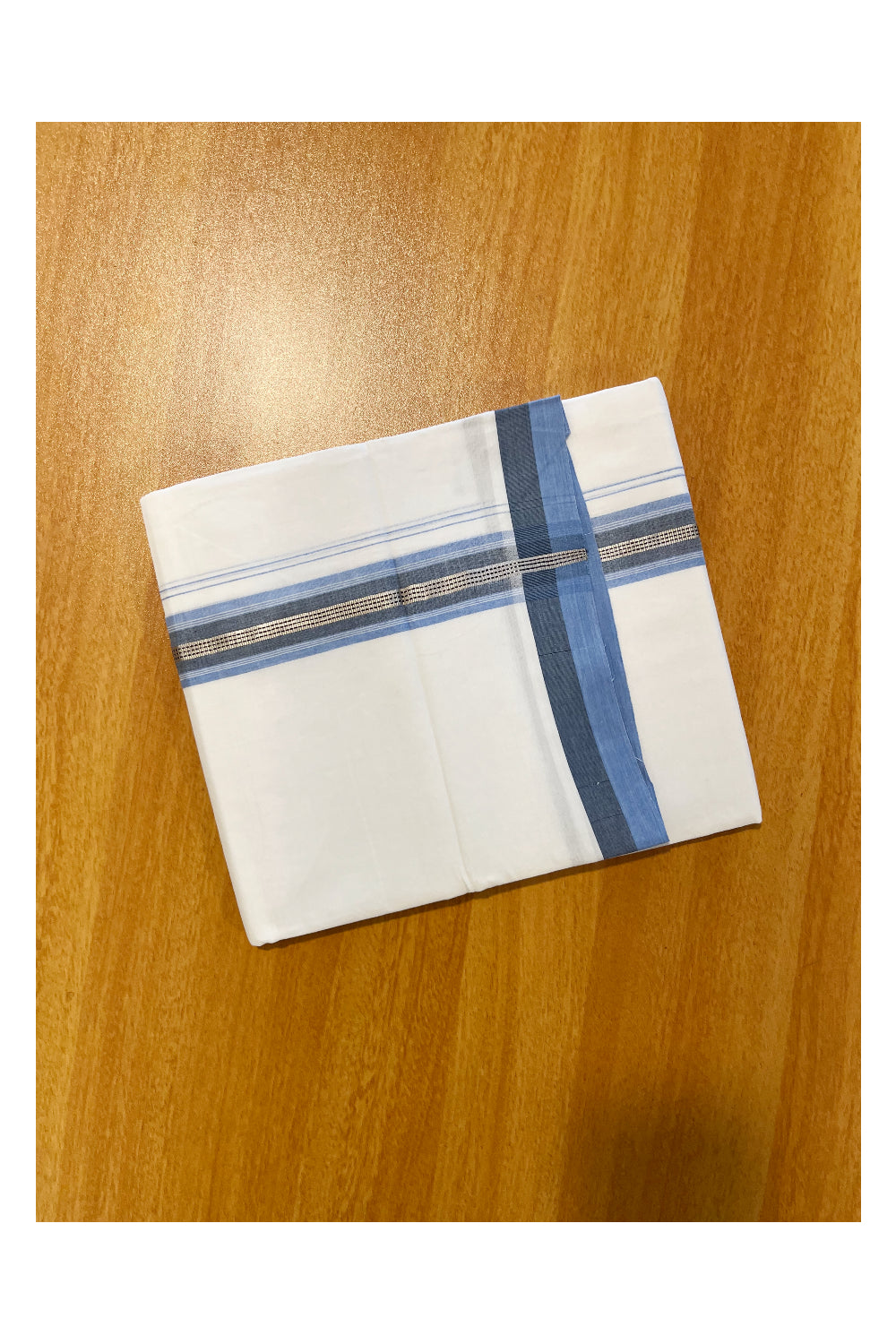 Pure White Cotton Double Mundu with Blue Border (South Indian Dhoti ...