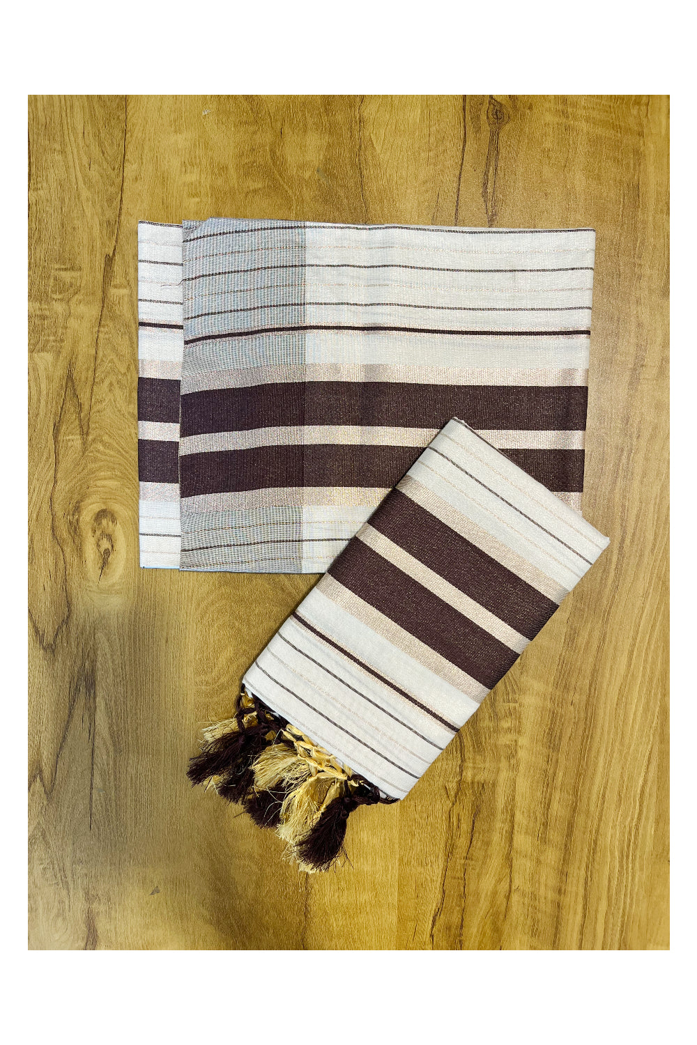 Kerala Tissue Single Set Mundu (Mundum Neriyathum) with Copper Kasavu ...