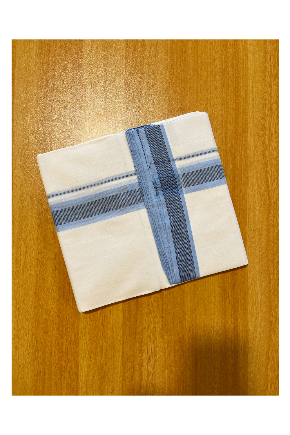 Southloom Premium Handloom Cotton Double Mundu with Blue And Black Lin ...