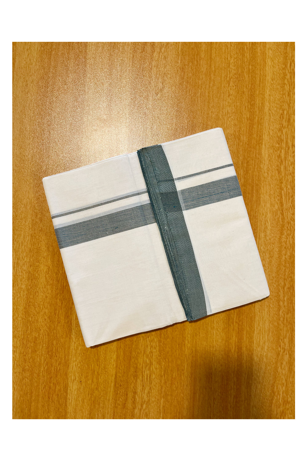 Southloom Premium Handloom Cotton Double Mundu with Green Border ...