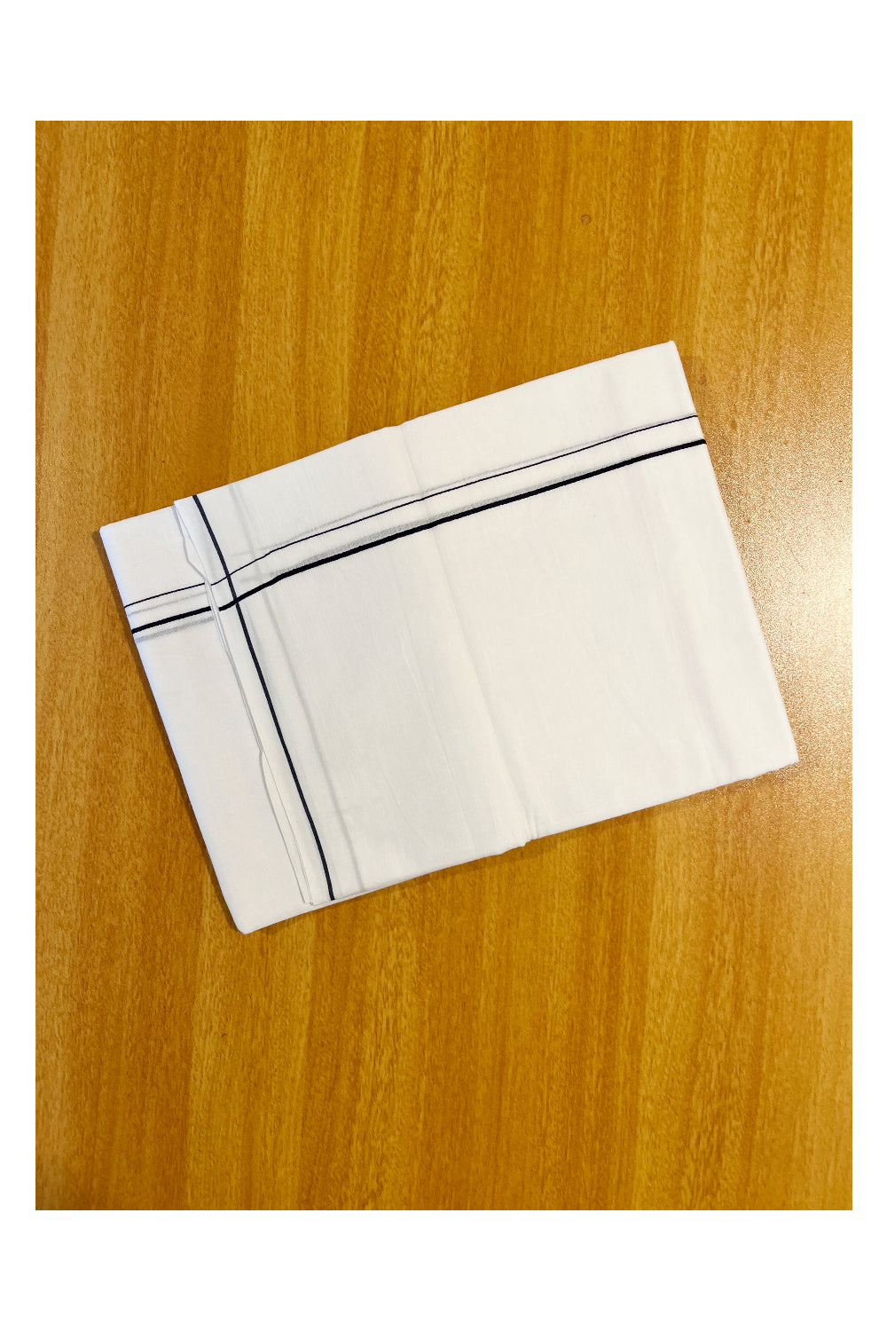 Pure White Cotton Double Mundu with Blue Kara (South Indian Dhoti ...