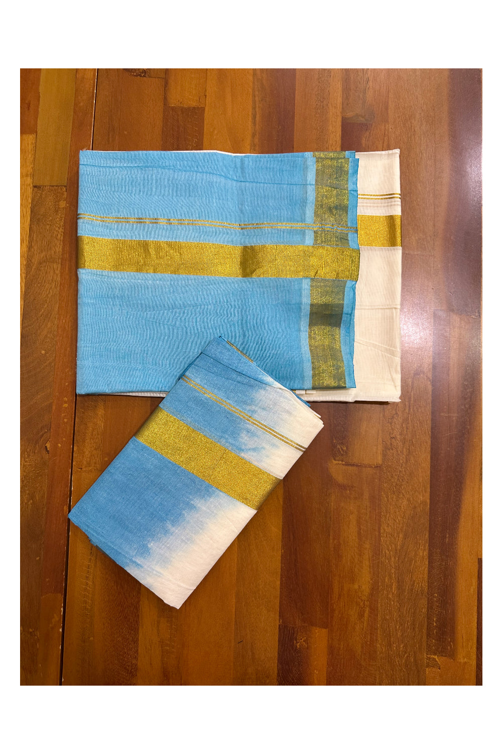 Southloom Tie & Dye - Half & Half Multi Colour Blue Design Set Mundu ...