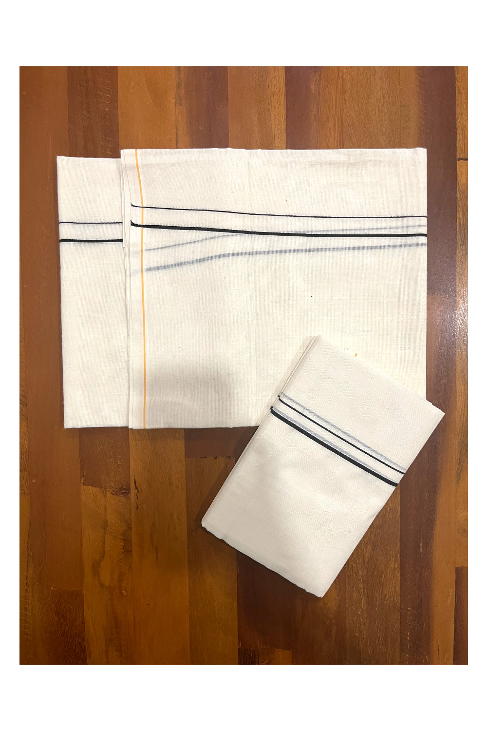 Kerala Cotton Mundum Neriyathum Single (Set Mundu) with Black Eerkkil ...