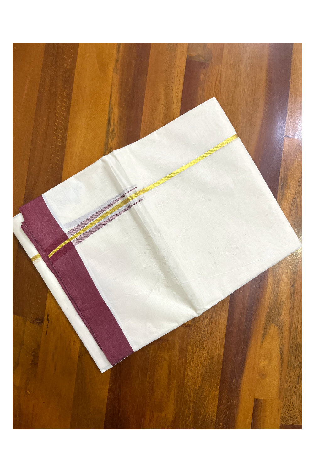 Kerala Pure Cotton Double Mundu with Kasavu Maroon Chutti Kara (South ...