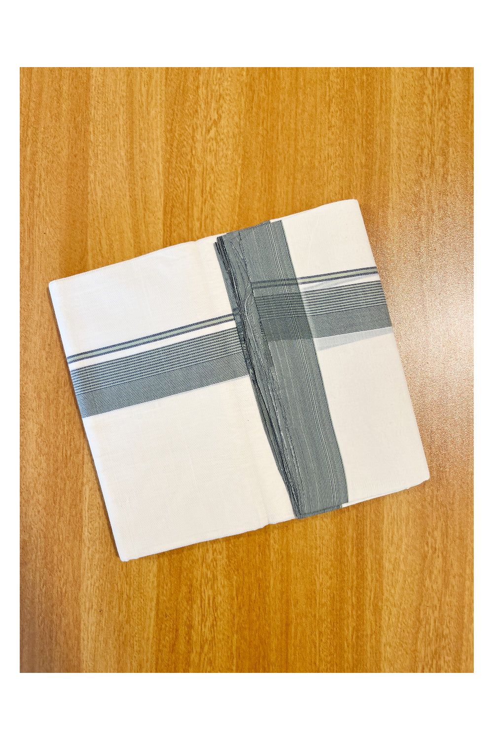 Southloom Premium Handloom Cotton Double Mundu with Greyish Green Line ...