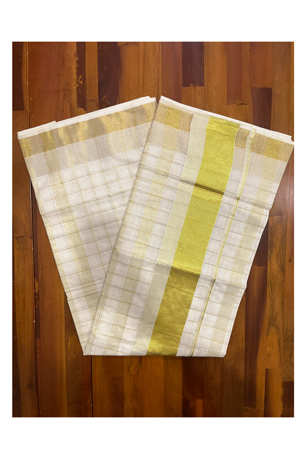 Pure Cotton Kerala Saree with Kasavu Check Designs Across Body ...